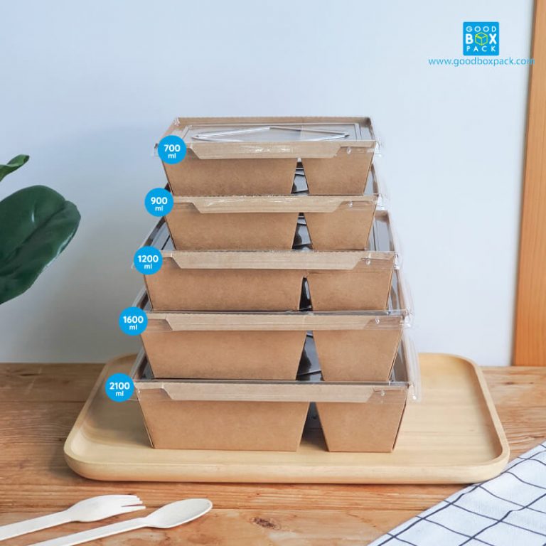 กล่องอาหารคราฟท์ 2 ช่อง พร้อมฝา 700 ml - Goodboxpack