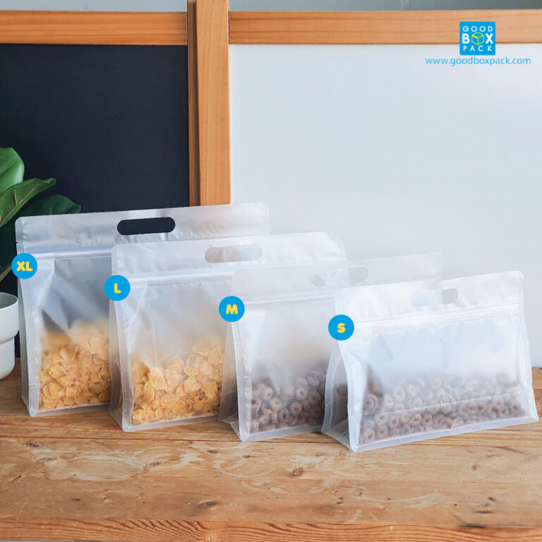 ถุงซิปขุ่นหูหิ้ว ขยายข้าง ก้นตั้ง ทรงนอน M - Goodboxpack