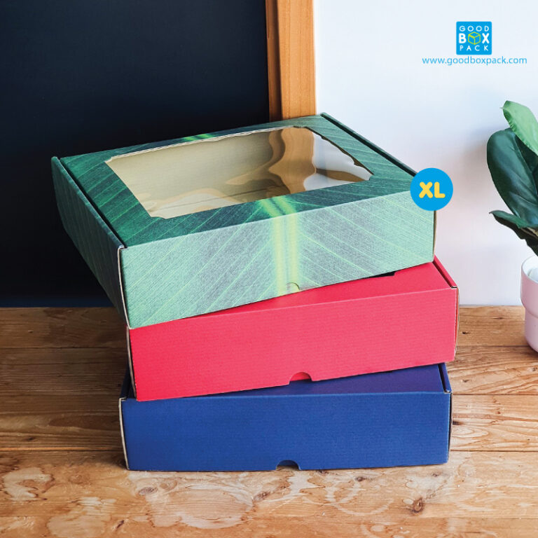 กล่องลูกฟูก เจาะหน้าต่าง ไซส์XL Red Berry - Goodboxpack
