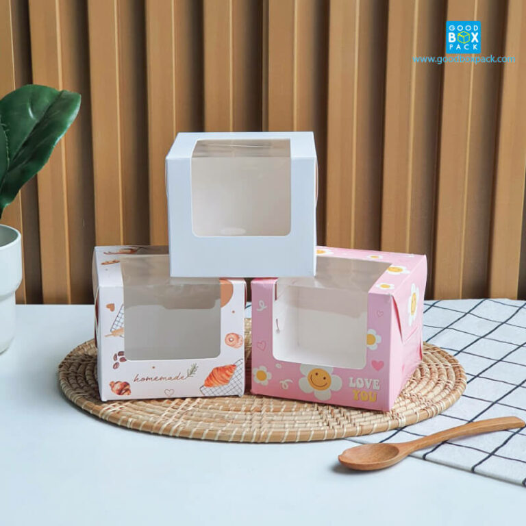 กล่องเค้ก 1 ชิ้น จตุรัสขาว - Goodboxpack
